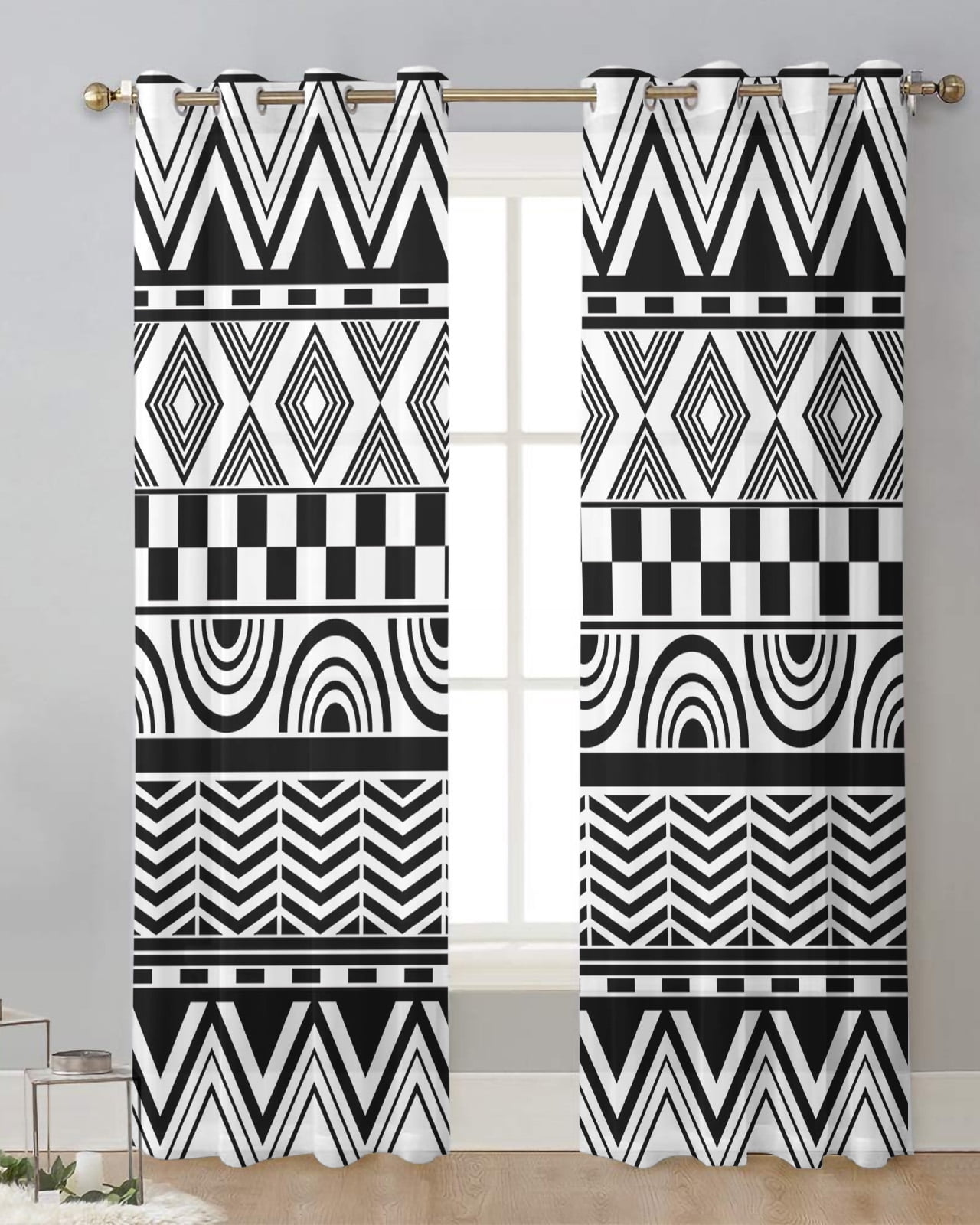 Polynesian Ethnic Texture Blue Sheer Curtains For Living Room Window ...