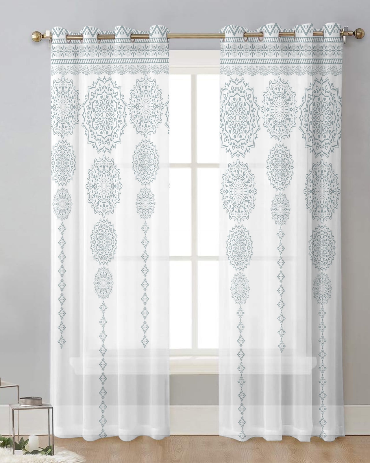 Polynesian Ethnic Texture Blue Sheer Curtains For Living Room Window ...