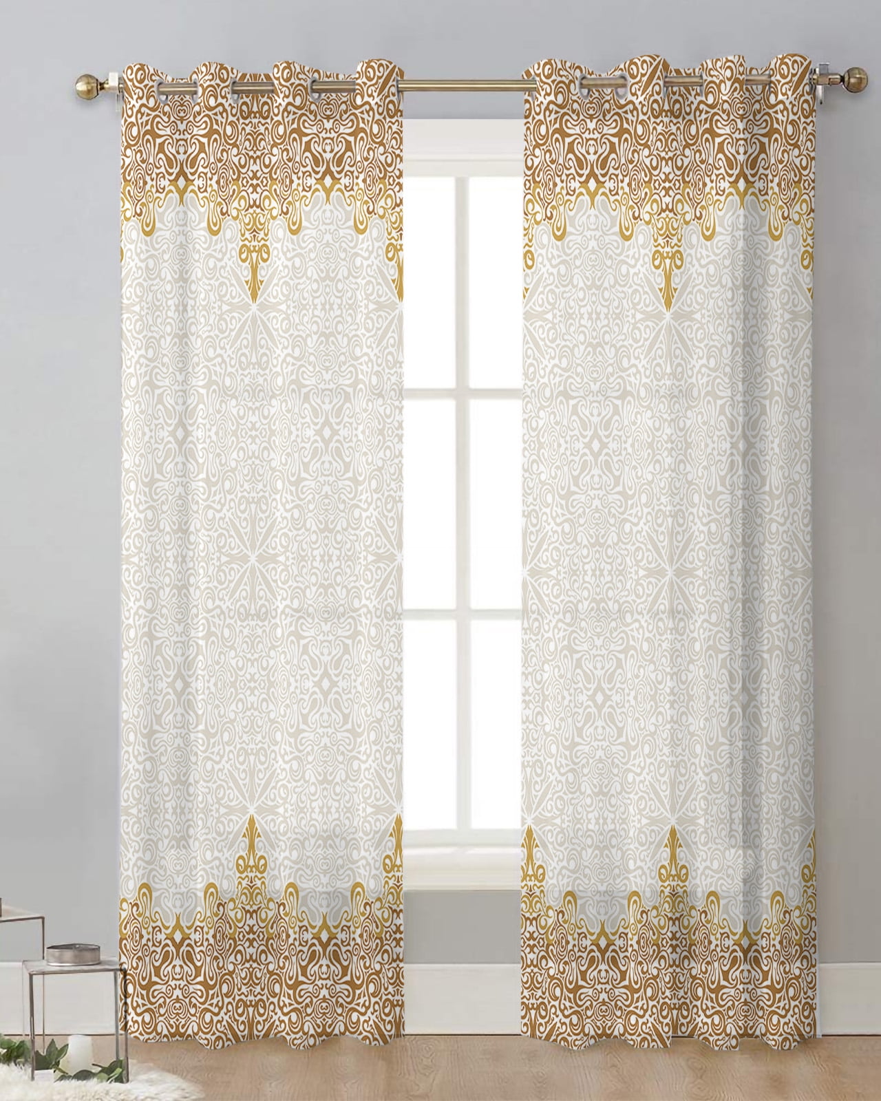 Polynesian Ethnic Texture Blue Sheer Curtains For Living Room Window ...