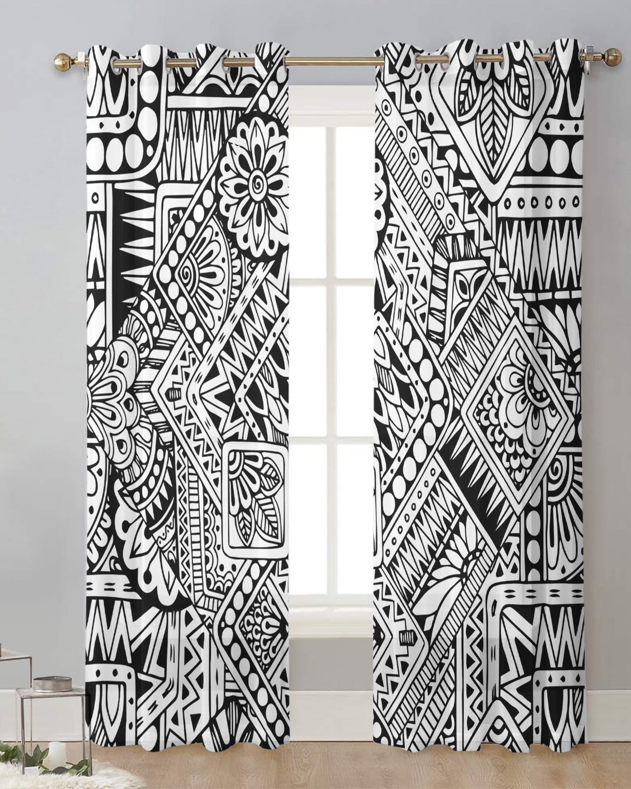 Polynesian Ethnic Texture Blue Sheer Curtains For Living Room Window ...