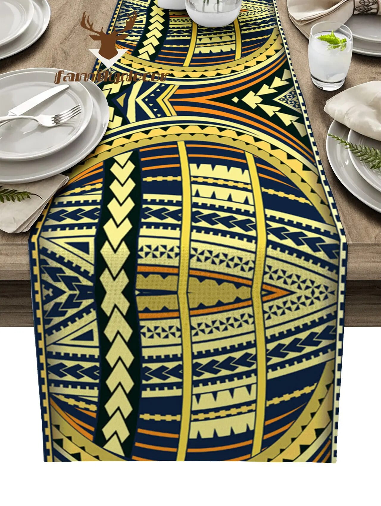 Polynesian Ethnic Texture Yellow Table Runner Home Wedding Table Flag ...