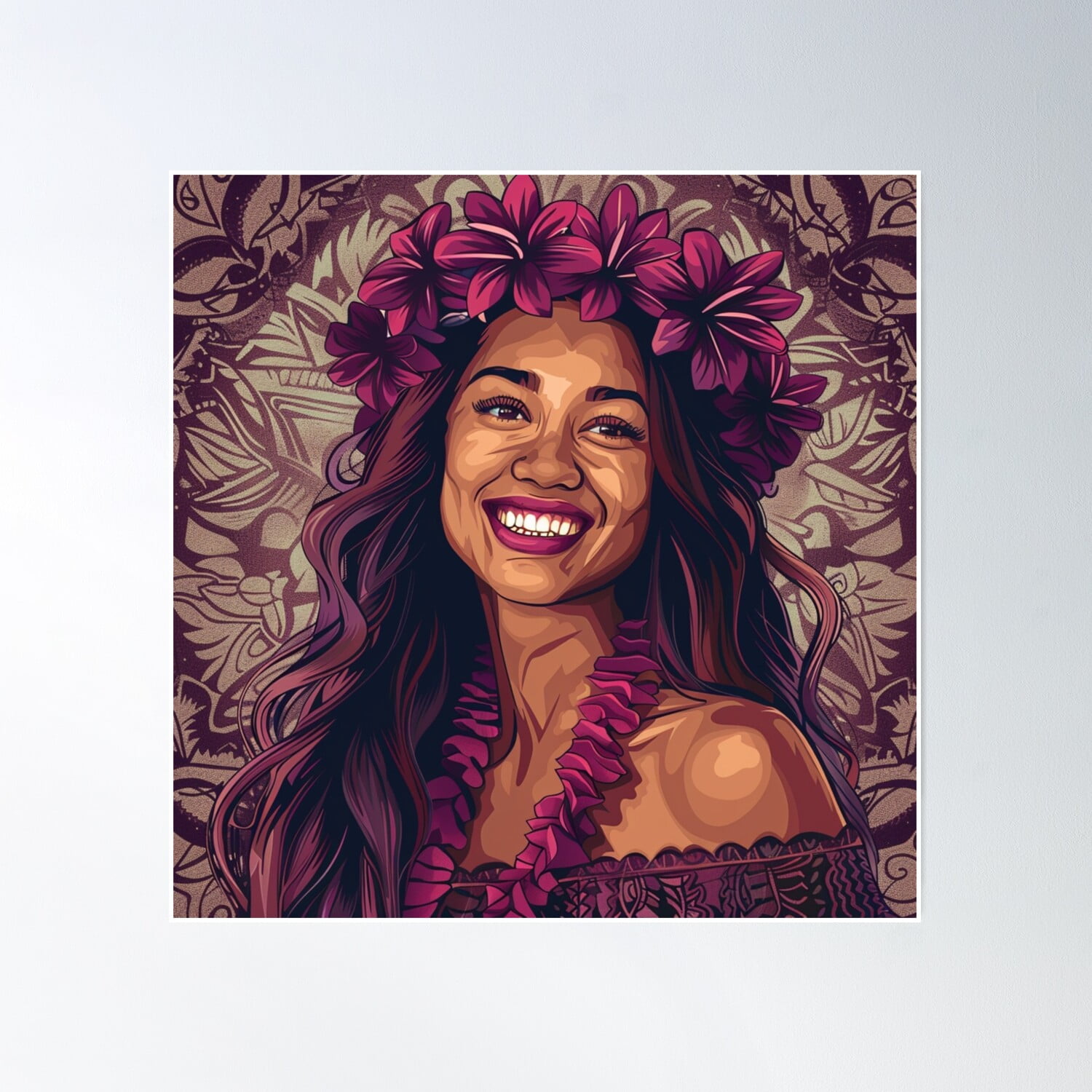 Modroom Polynesian Floral Joy Poster Wall Art, Modern Wall Decor, 16x16 ...