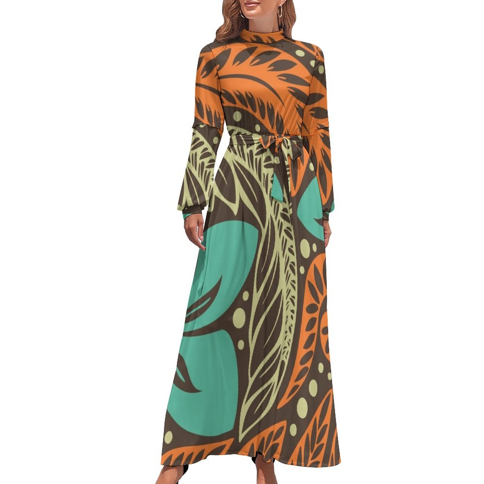 Polynesian Hawaiian brown blue floral tattoo design Long Dress woman ...