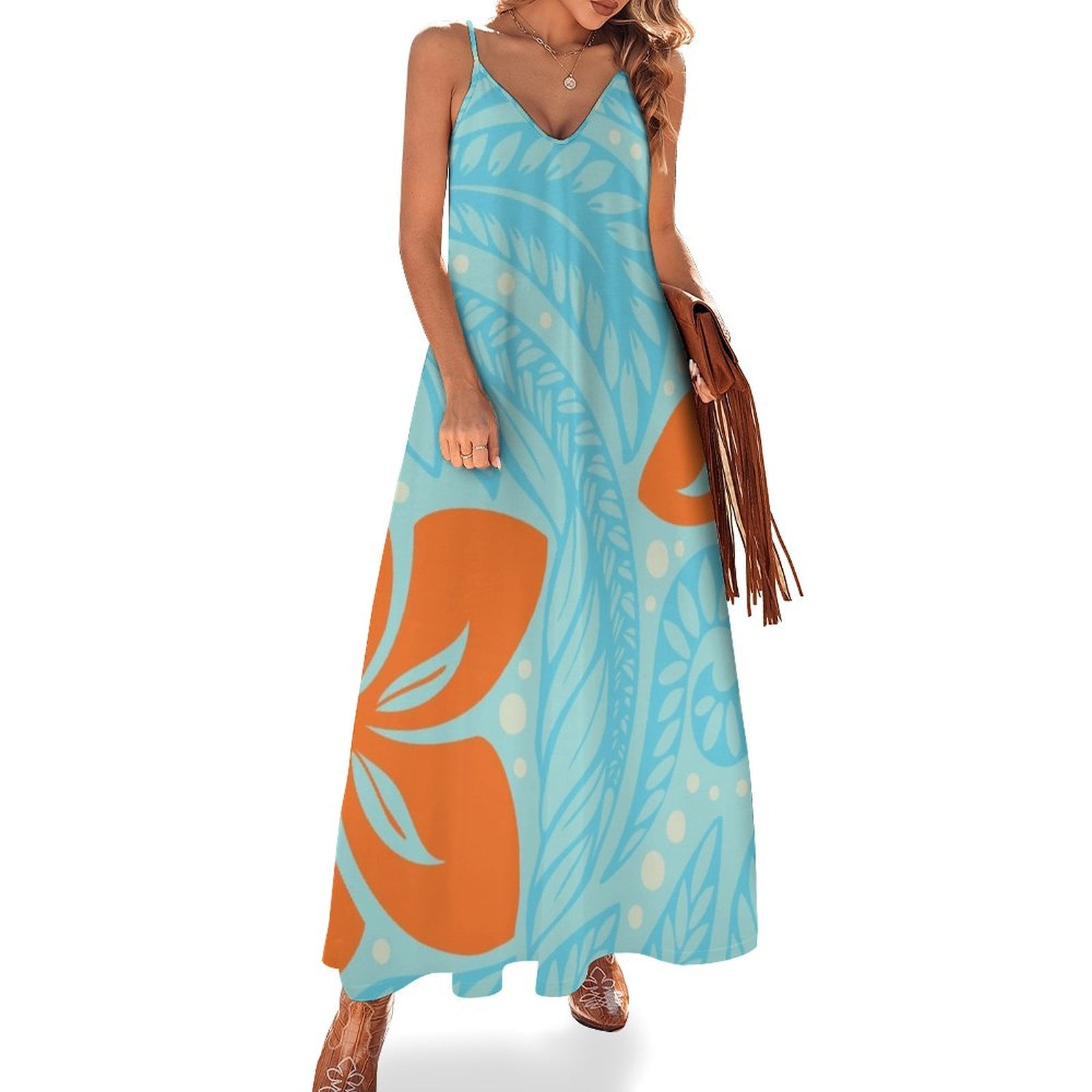Polynesian Hawaiian light blue orange floral tattoo design Sleeveless ...