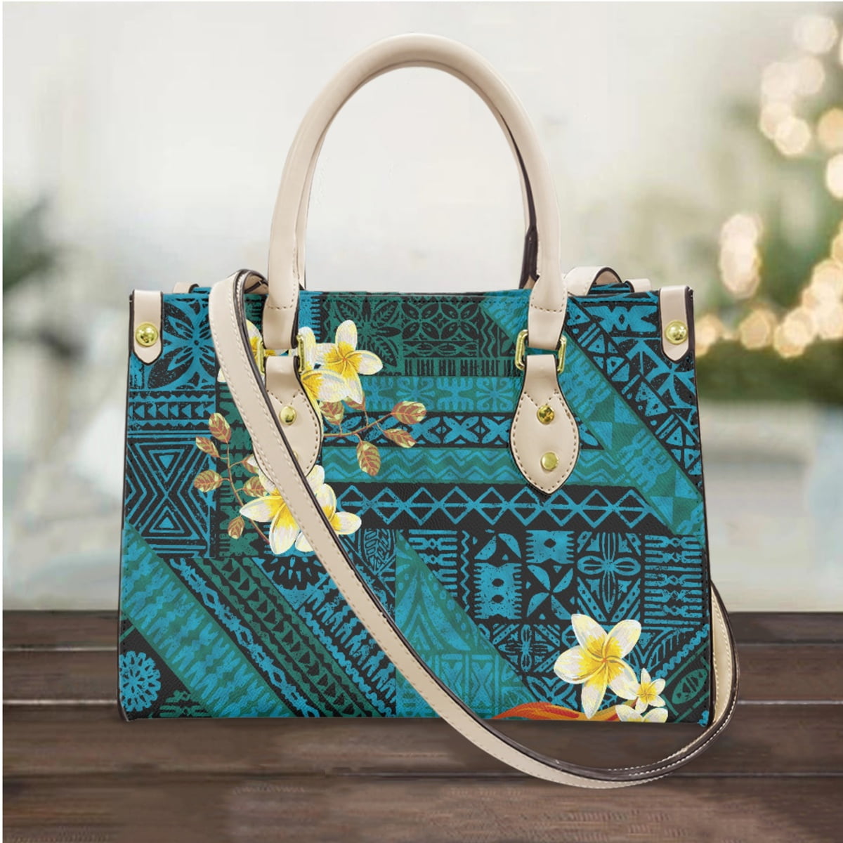 Polynesian Hibiscus Flower Print Messenger Bag Tribal Pattern Top ...