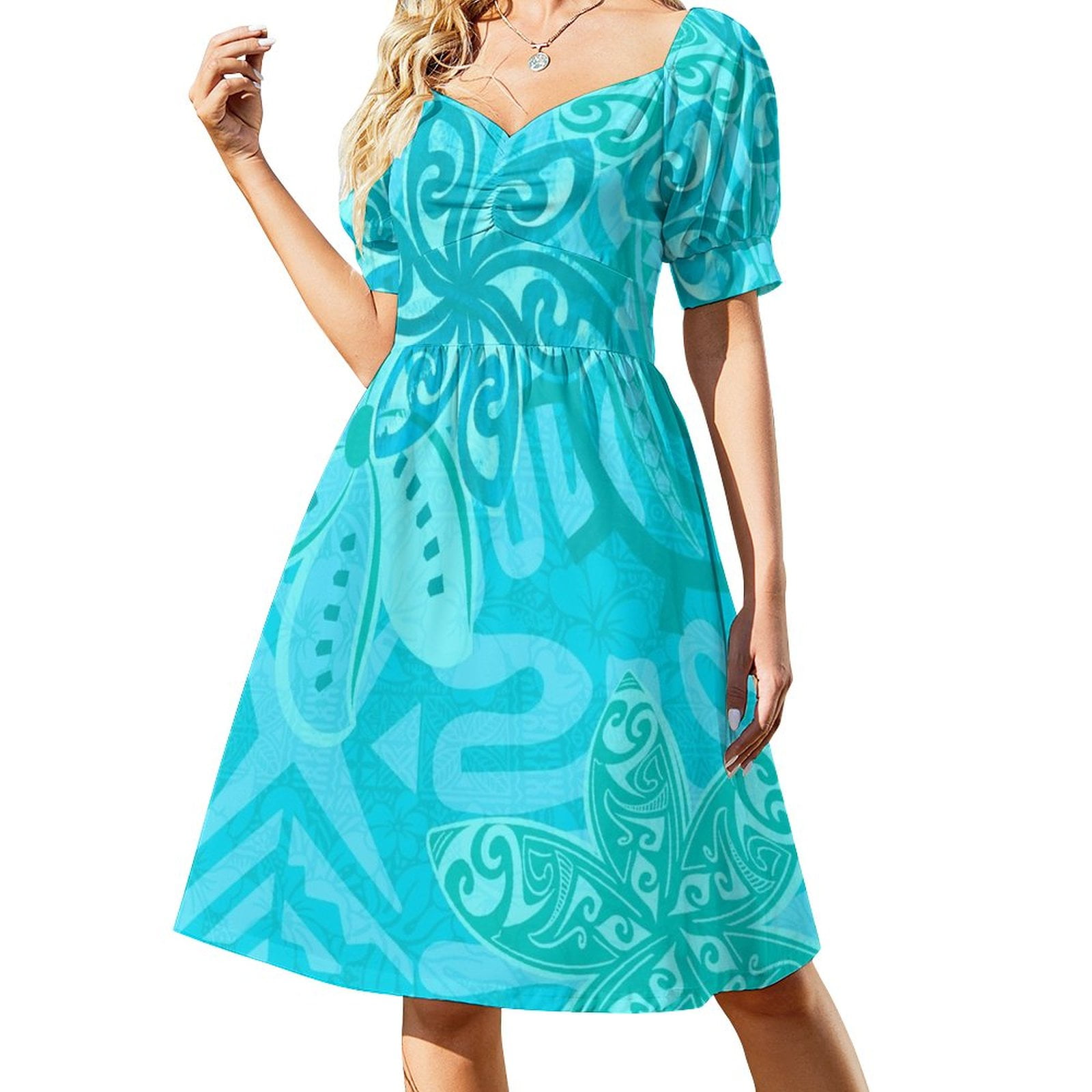 Polynesian Ocean Turqoise Jungle Print Dress dress for women 2025 Women ...