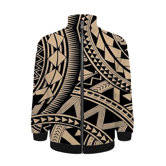 Polynesian Samoan Tattoo Black Tan Design Jacket Men's Street Cool Long ...