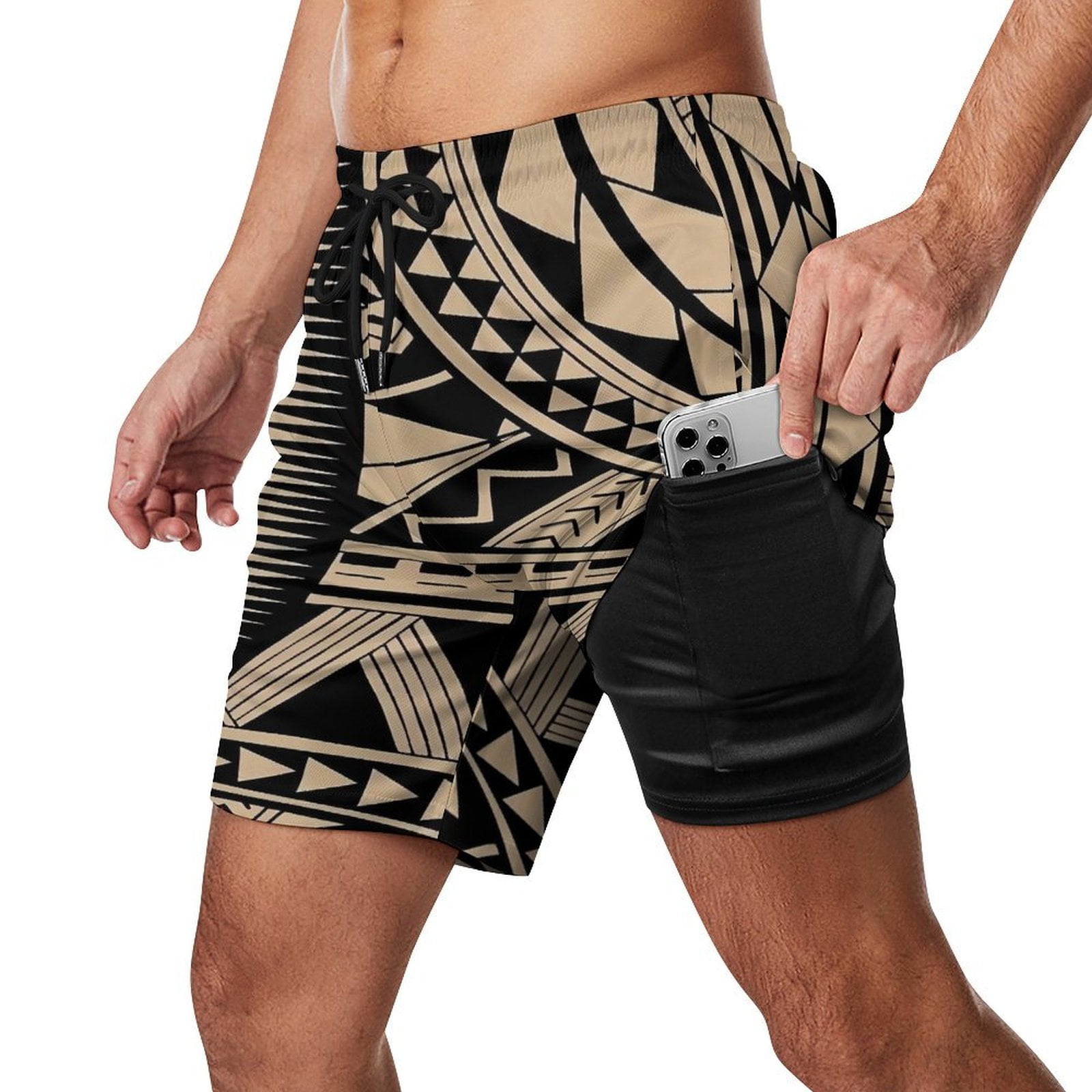 Polynesian Samoan Tattoo Black Tan Design Quick Dry Swimming Shorts For ...