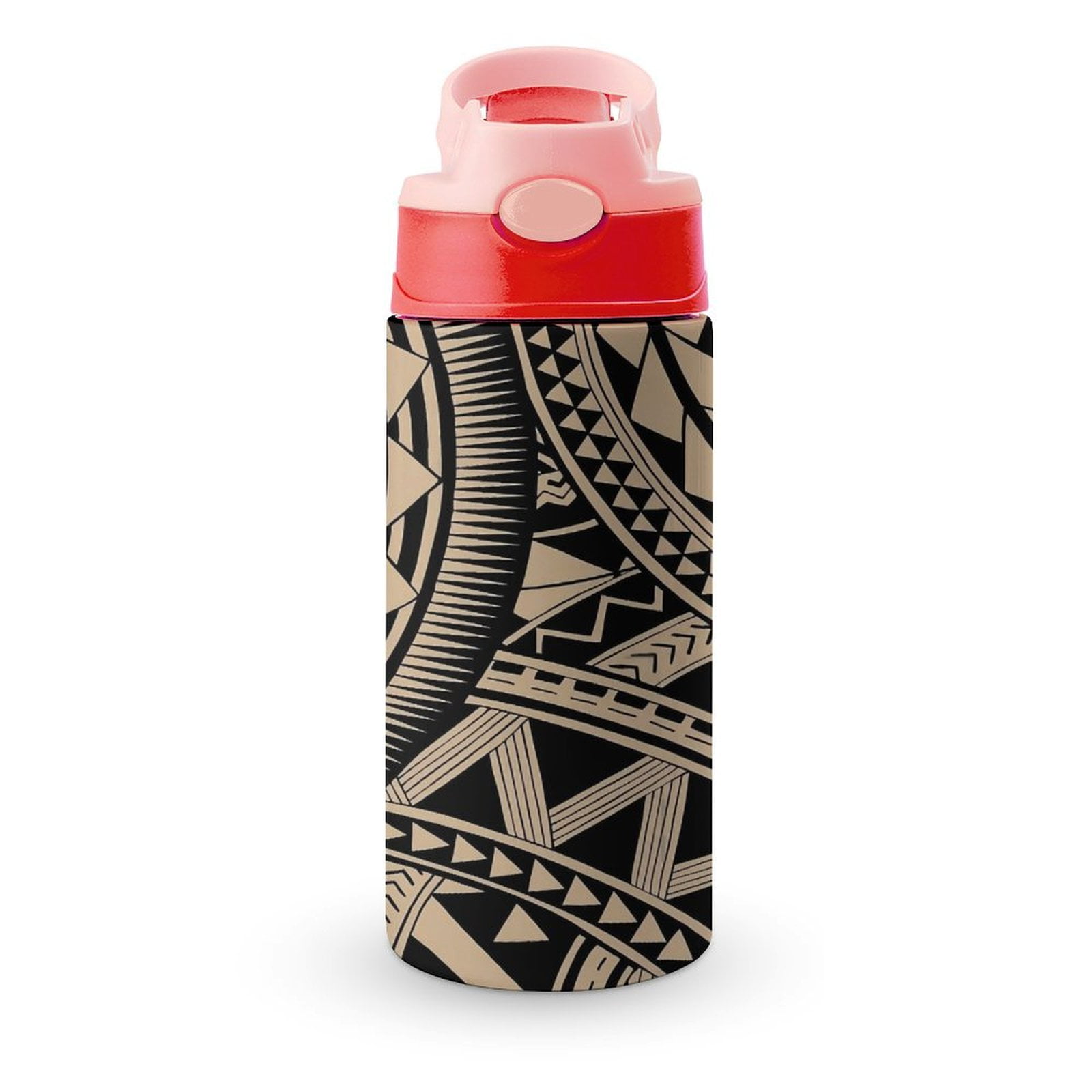 Polynesian Samoan Tattoo Black Tan Design Water Bottle with Straw And ...