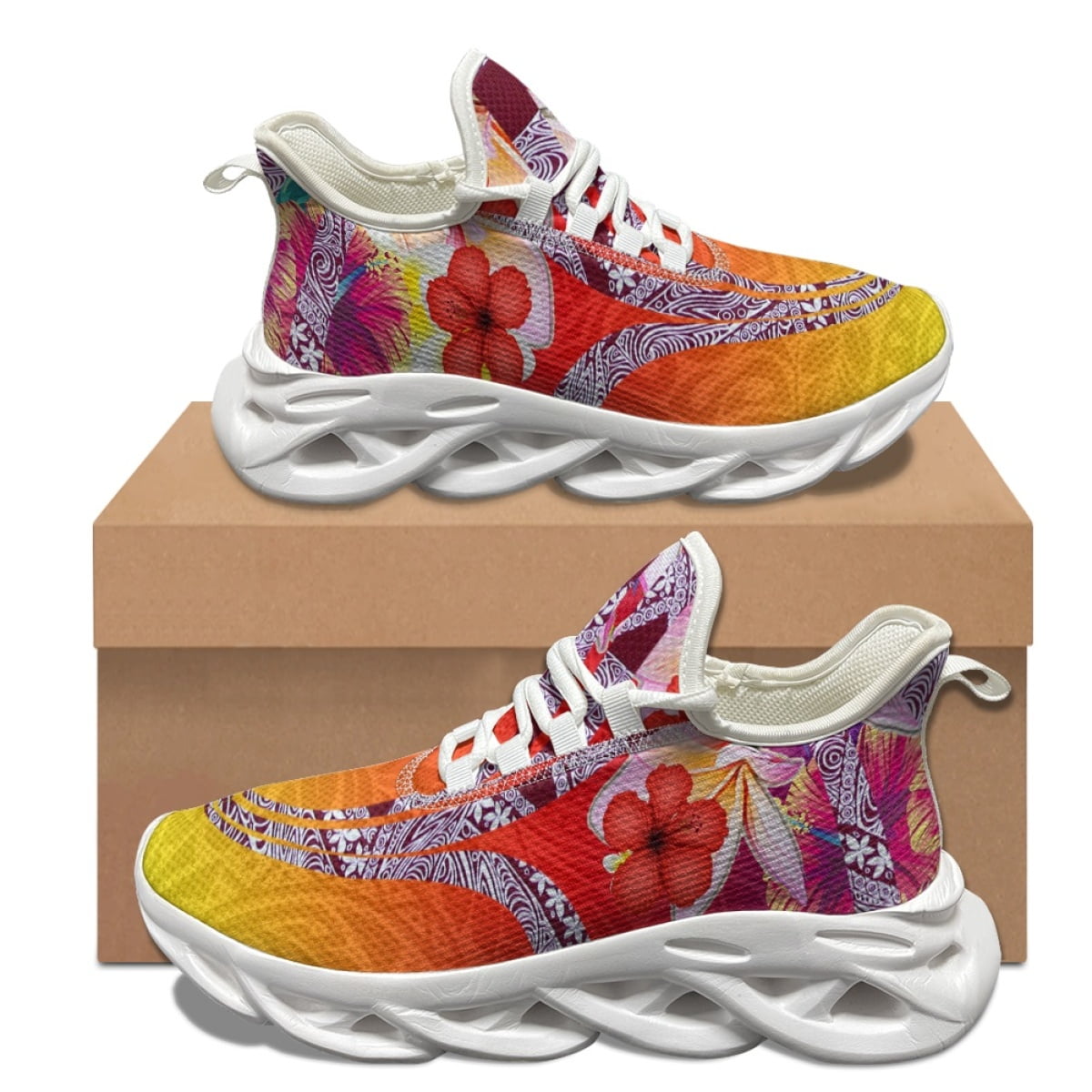 Polynesian Style Hibiscus Flower Print Sneakers for Women Summer Autumn ...
