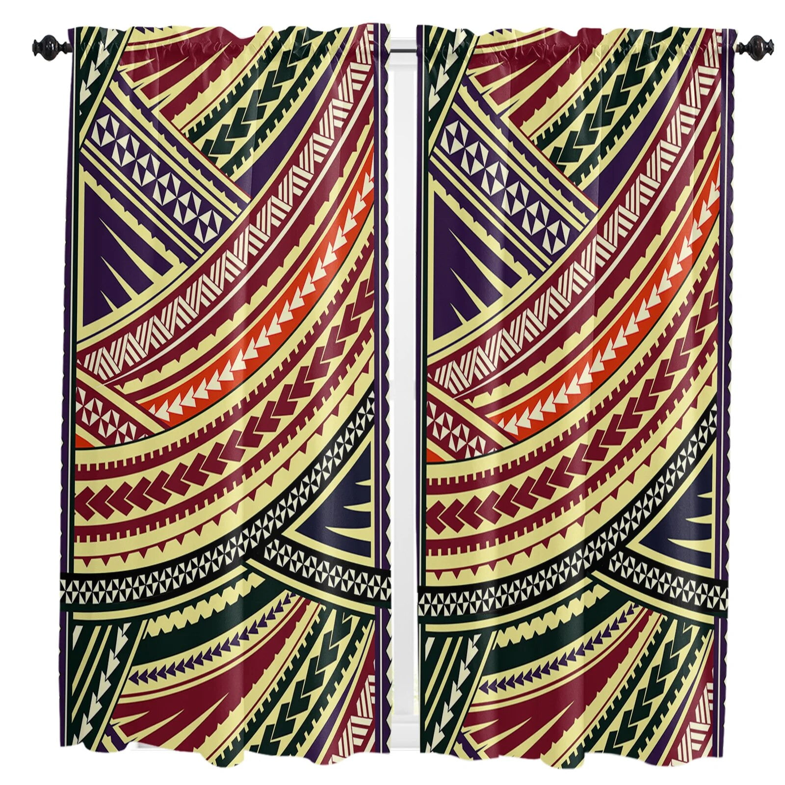 Polynesian Texture Small Curtain Rod Pocket Short Curtains Half Drapes ...