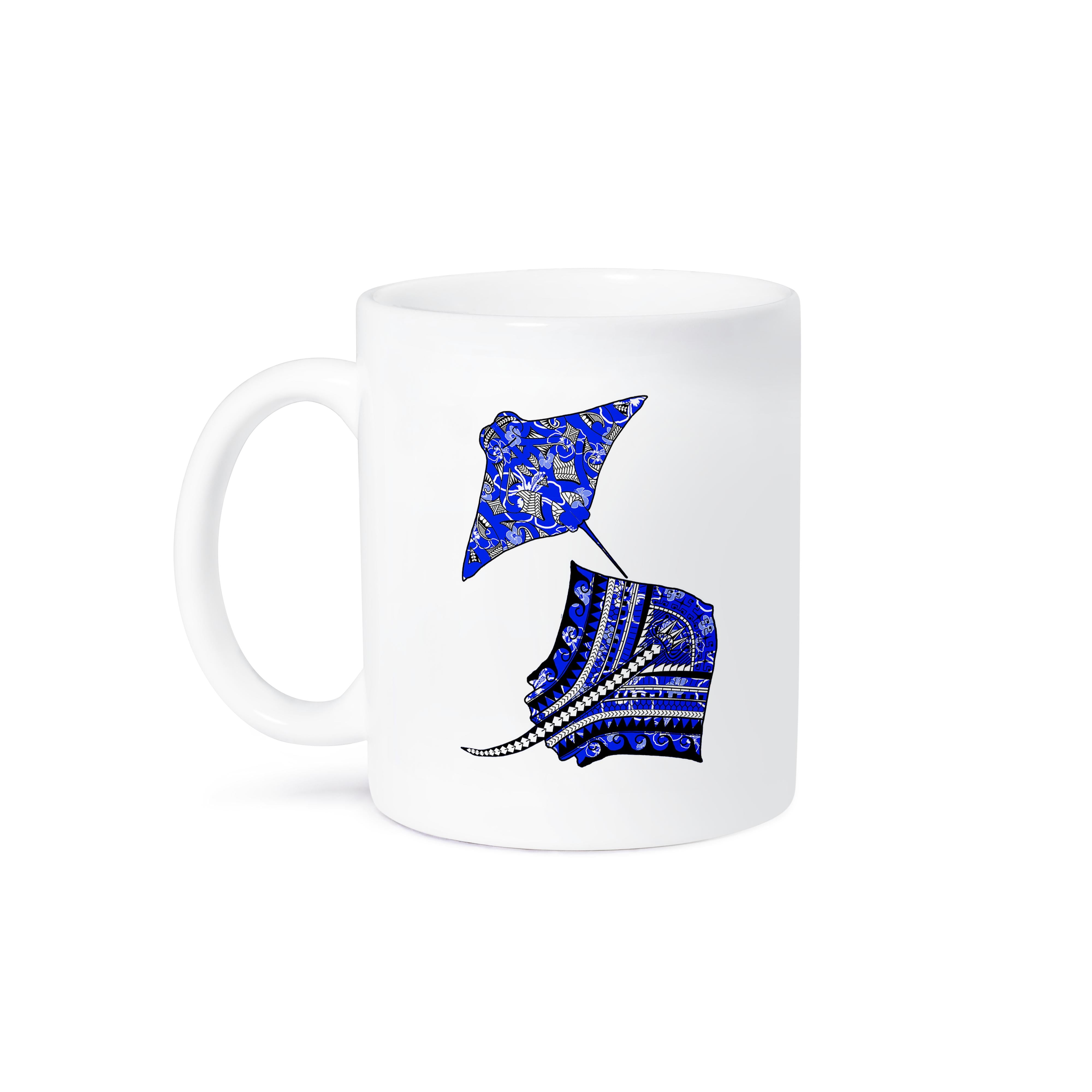 Polynesian Tribal Artwork Of Two Stingrays Or Manta Rays In Blue., 11oz ...