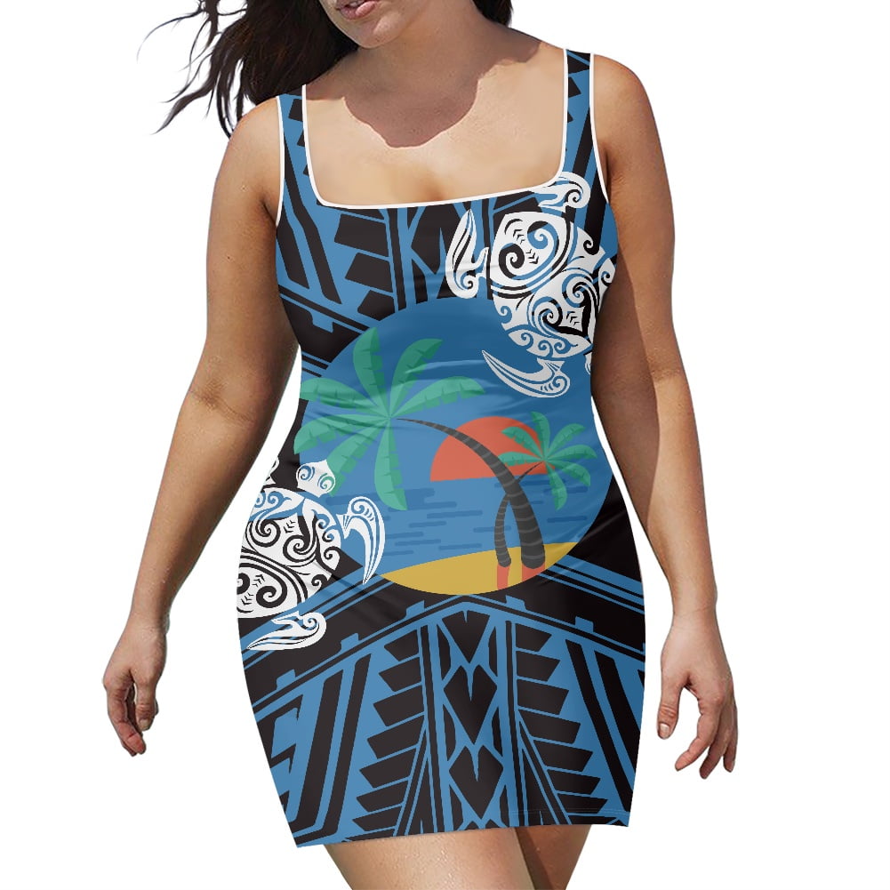 Polynesian Tribe Coconut Tree Printing Short Skirt Sexy Bag Hip Plus ...