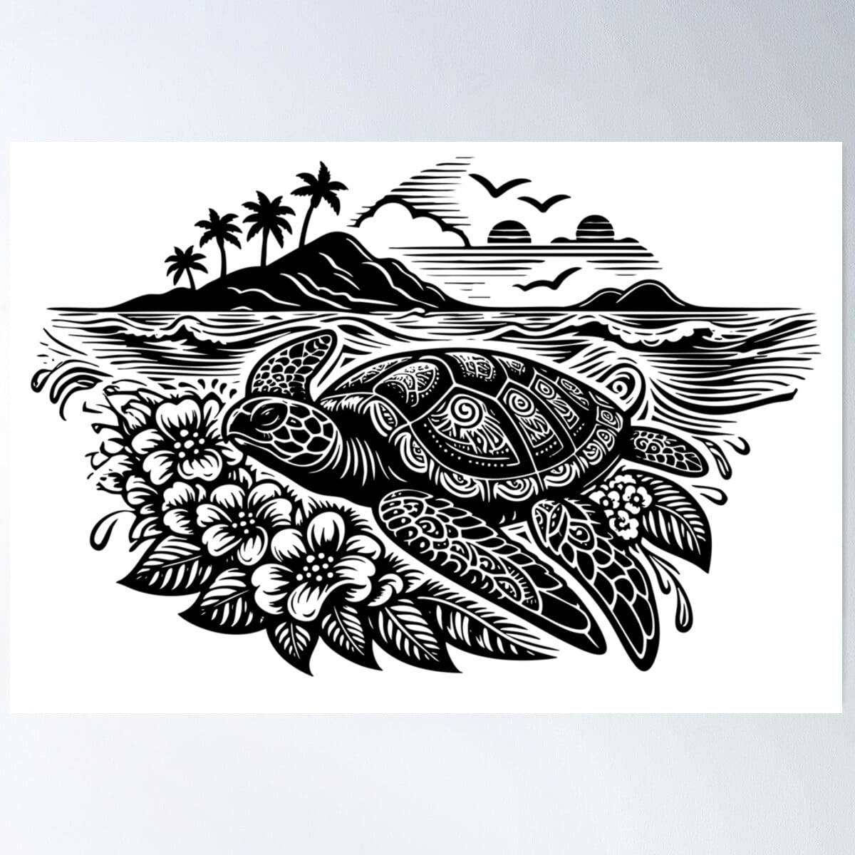 Polynesian Turtle – Ocean & Tribal Tattoo Design Poster Wall Art ...