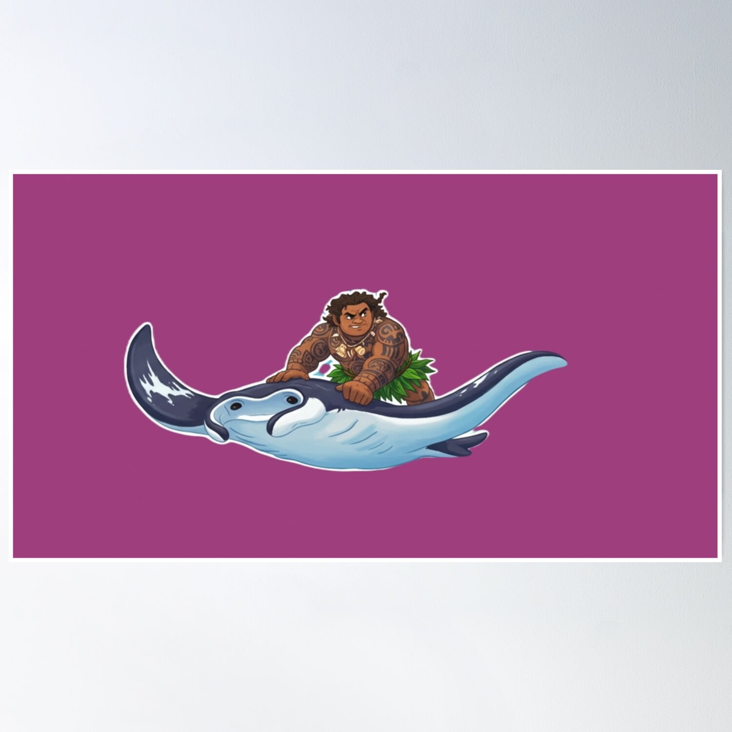 Polynesian Warrior Riding A Majestic Stingray Poster Wall Art, Modern ...
