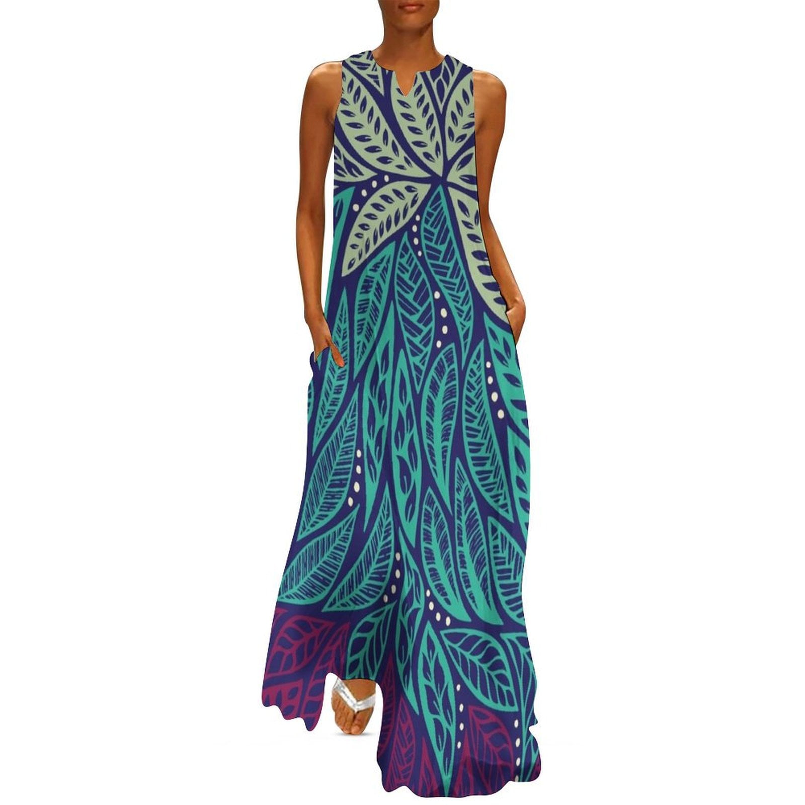 Polynesian floral blue purple tattoo design Long Dress Woman fashion ...