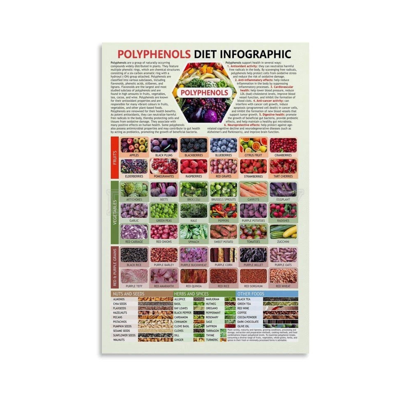 Polyphenol Food Chart Poster Healthy Diet Poster Canvas Painting ...