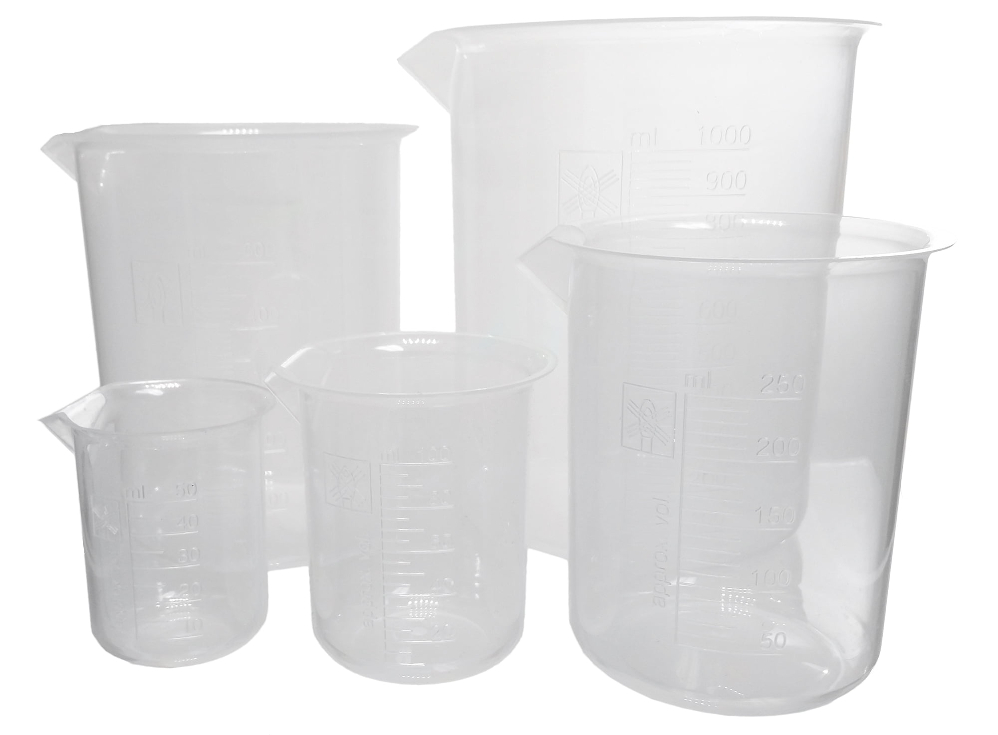 Polypropylene Beakers Set – One Each 50ml, 100ml, 250ml, 500ml, 1000ml ...