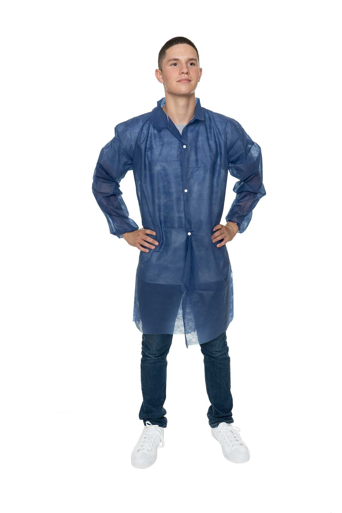 Polypropylene Dark Blue Lab Coat, Three Pockets, Knit Wrist & Collar ...