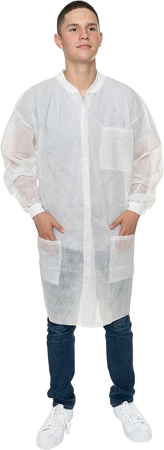 Polypropylene Lab Coat, Three Pockets, Knit Wrist & Collar - Walmart ...