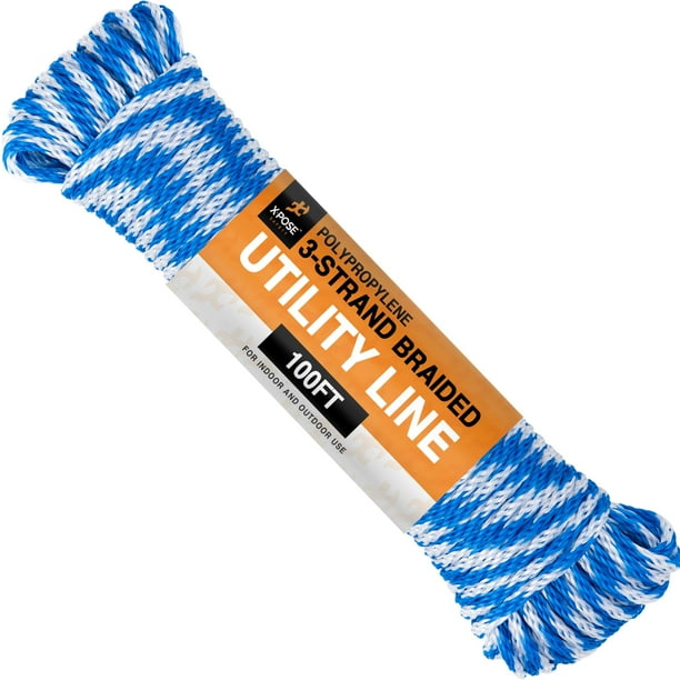 Polypropylene Rope-100 ft Braided Utility Line-All Purpose- Blue ...