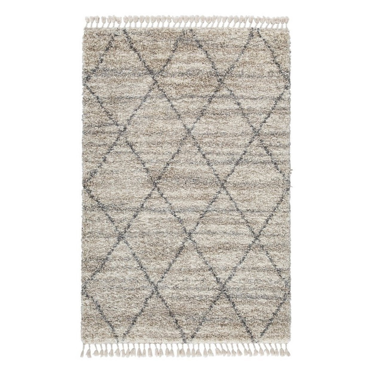 Polypropylene Rug with Tied Fringes and Diamond Pattern Medium Beige ...