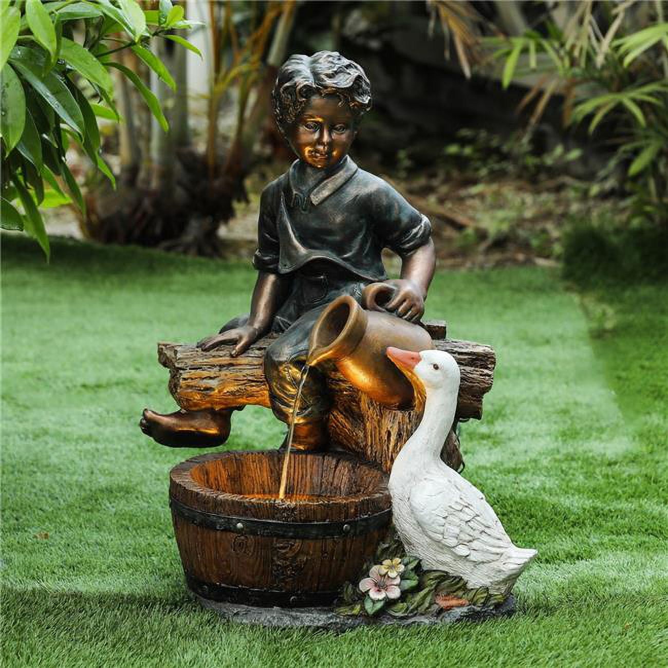 Luxen Home Polyresin Boy and Goose Outdoor Fountain - Walmart.com