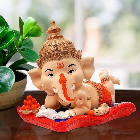 Polyresin Ganesha Reading Book with Mushak Showpiece (Multicolour ...