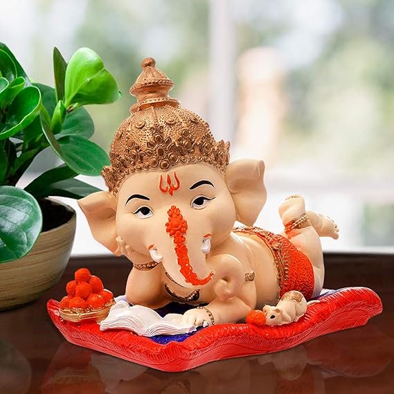 Polyresin Ganesha Reading Book with Mushak Showpiece (Multicolour ...