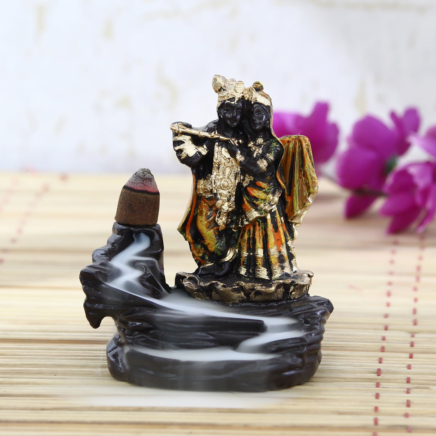 Polyresin Radha Krishna Idol Smoke Backflow Cone Incense Holder ...