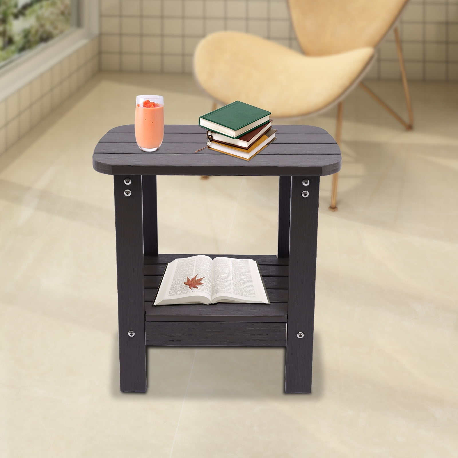 Polystyrene Small Casual Outdoor Wood Side Table Rectangle 2-Tier ...