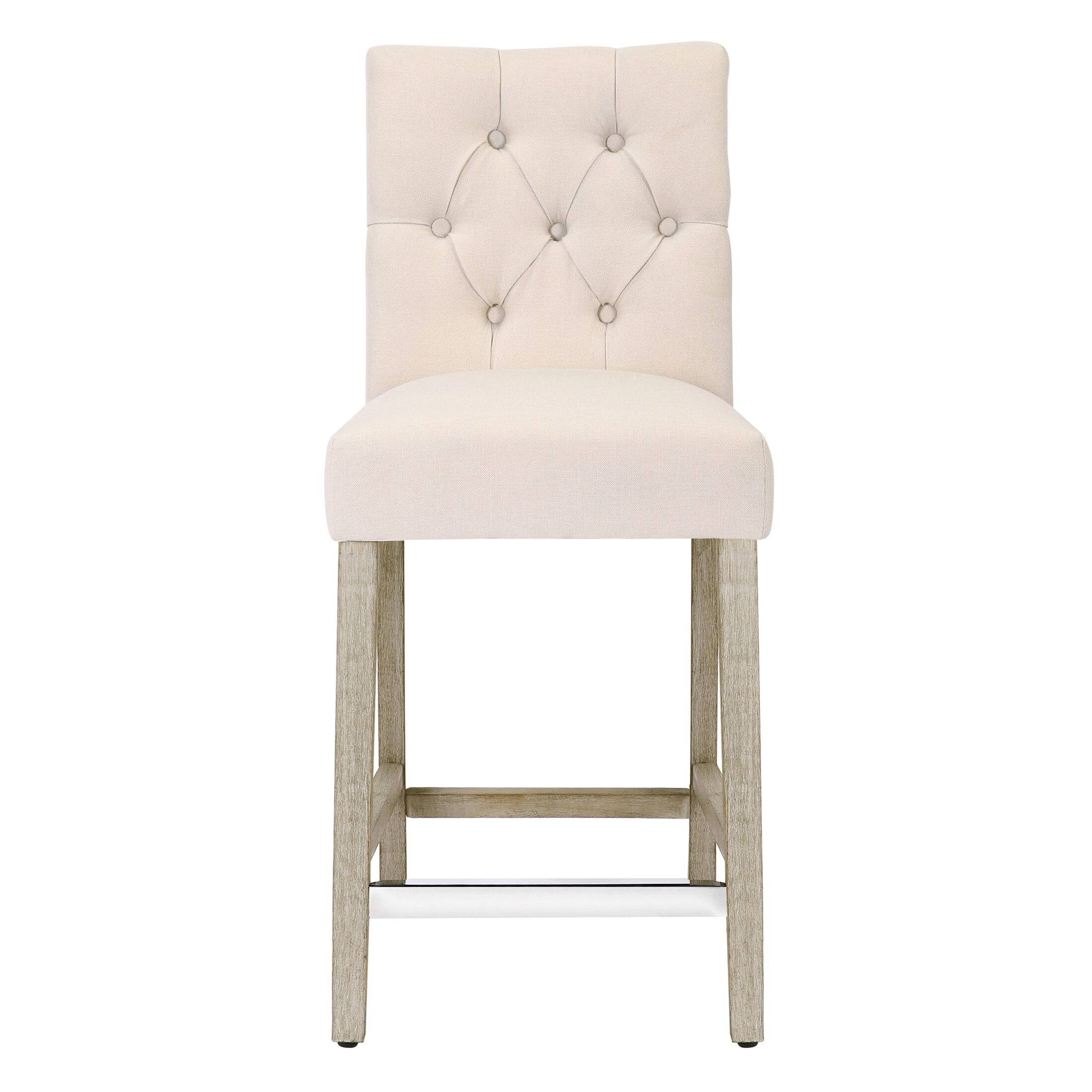 Polytrends Carter 24" Classic Button Tufted Counter Stool, Antique Gray ...