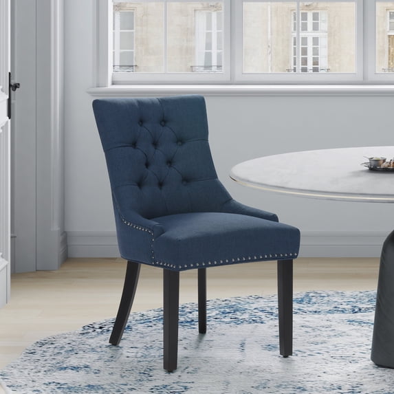 Polytrends Grandview Tufted Upholstered Linen Fabric Dining Chair ...