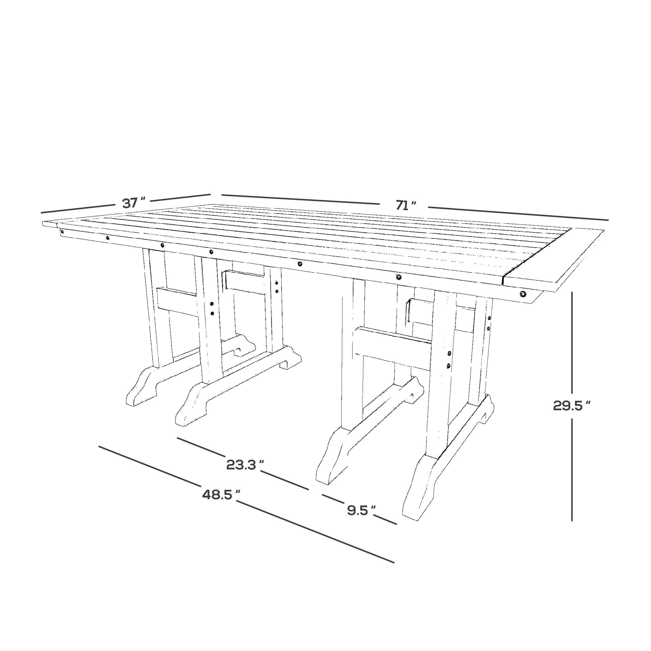 Polytrends Laguna Eco-Friendly Outdoor Slat Rectangle Patio Dining Table - Weathered Wood ...