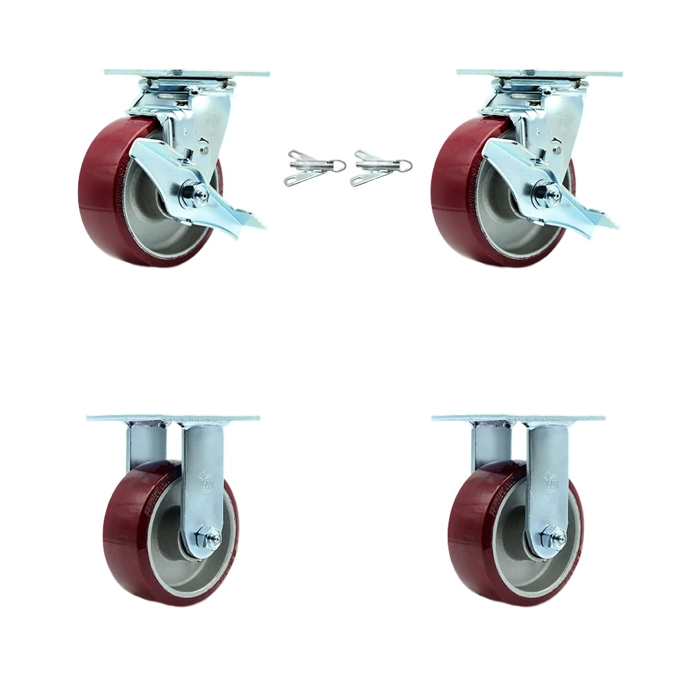 5 Inch Poly on Aluminum Caster Set with 2 Brakes/Swivel Lock 2 Rigid ...