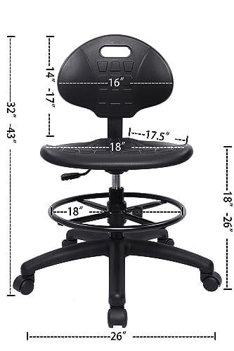Polyurethane Drafting Lab Stool Chair, 18" Adjustable Footring, 8 ...