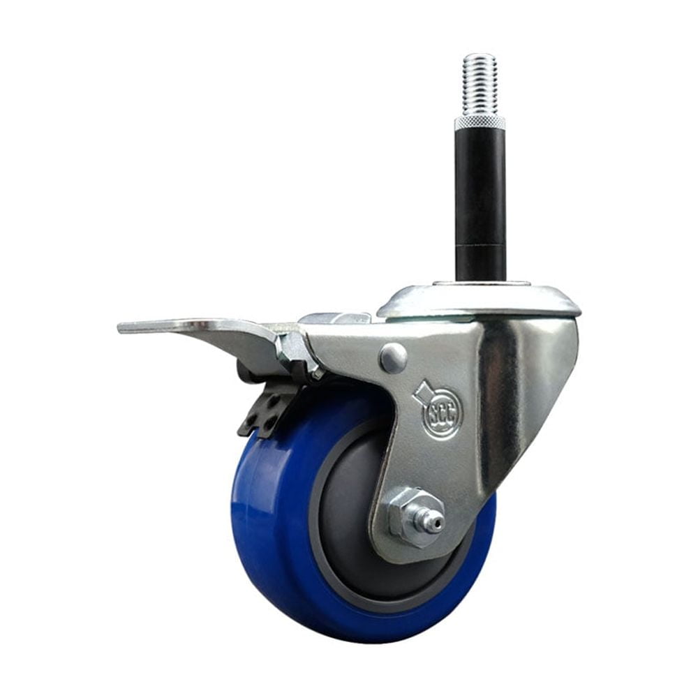 3 Inch Blue Poly Swivel 3/4 Inch Expanding Stem Caster Total Lock Brake ...