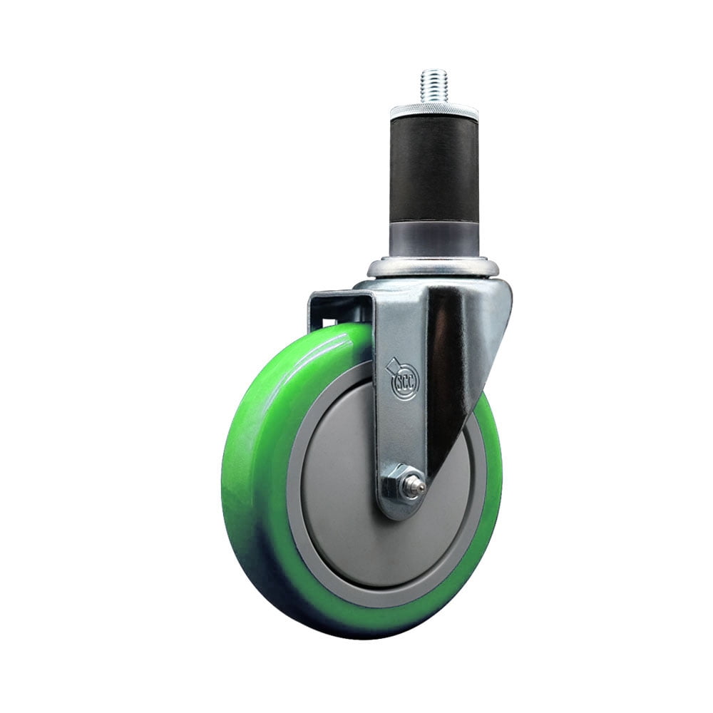Polyurethane Expanding Stem Swivel Caster with 5 Inch Green Wheel and 1 ...