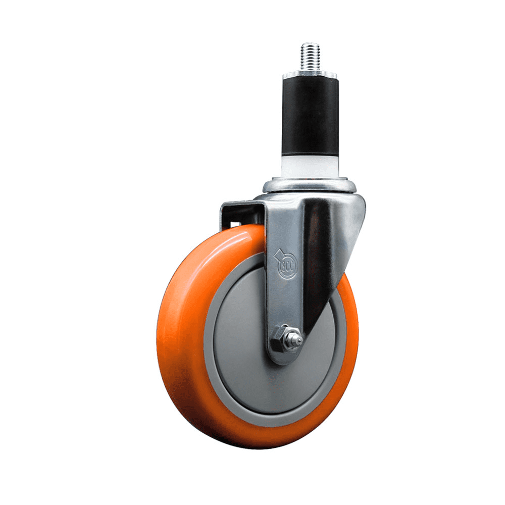 Polyurethane Expanding Stem Swivel Caster with 5 Inch Orange Wheel and ...