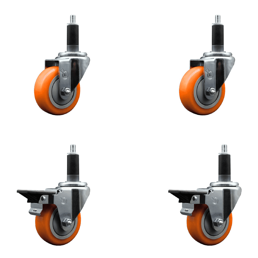 Polyurethane Swivel Expanding Stem Caster Set of 4 with 3.5 Inch Orange ...