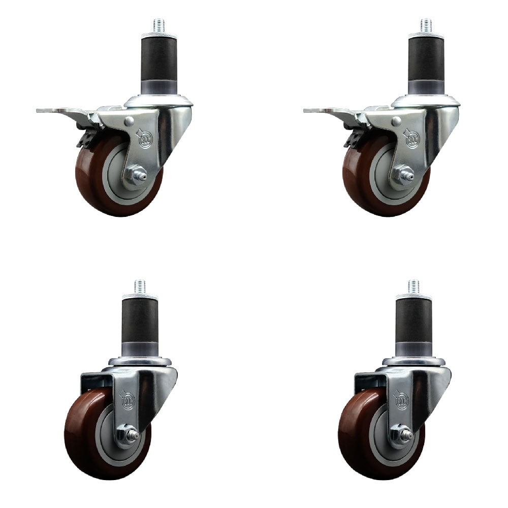 Polyurethane Swivel Expanding Stem Caster Set of 4 with 3 Inch Maroon ...