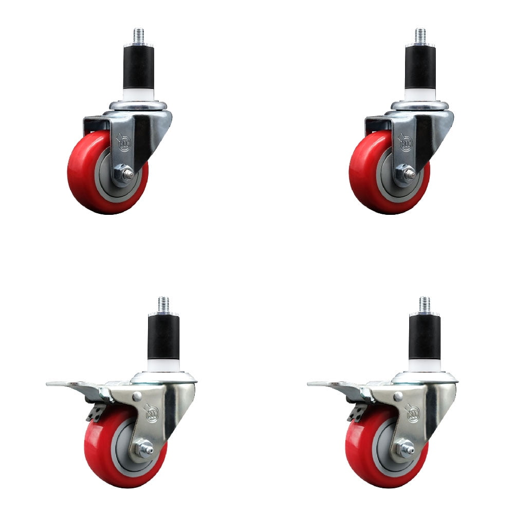 Polyurethane Swivel Expanding Stem Caster Set of 4 with 3 Inch Red ...