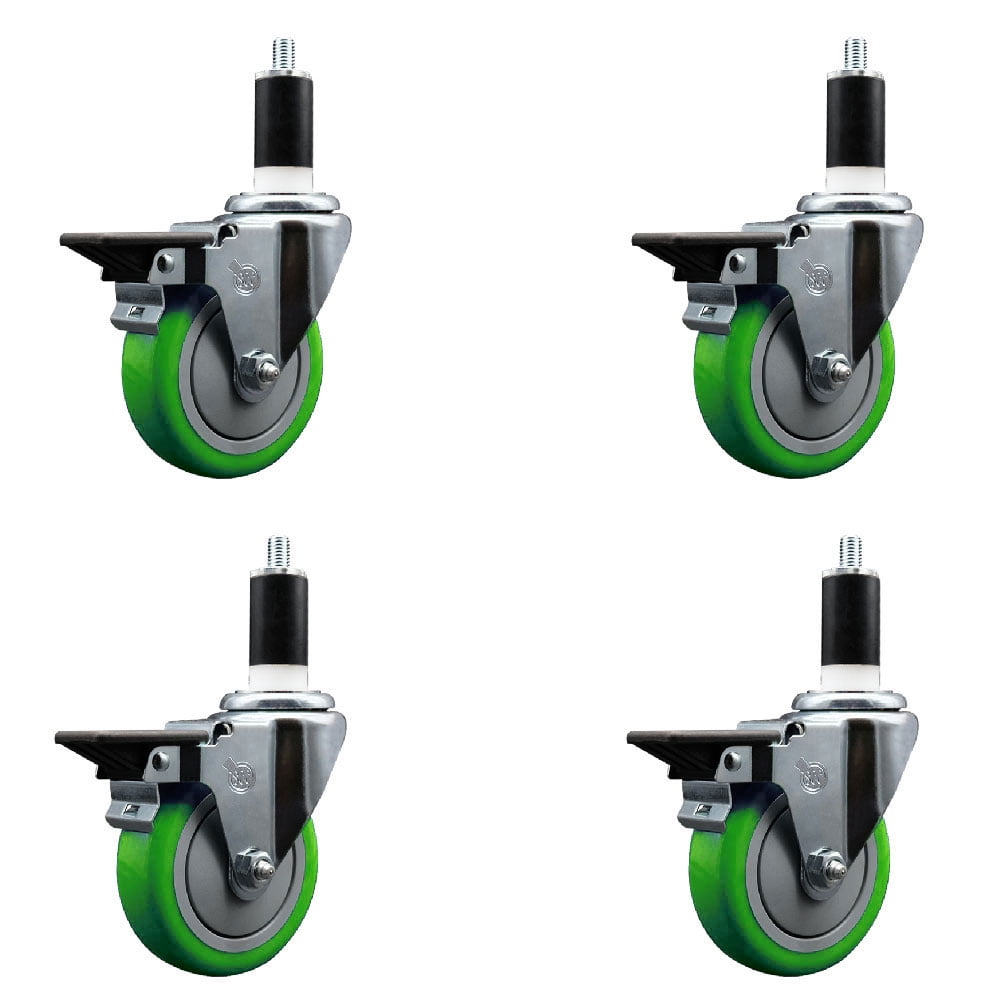 Polyurethane Swivel Expanding Stem Caster Set of 4 with 4 Inch Green ...