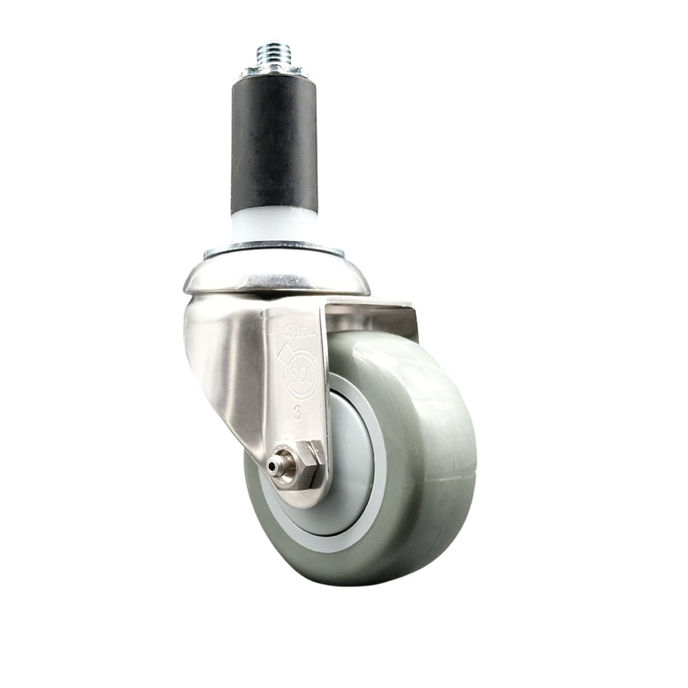 3 Inch 316SS Gray Polyurethane Wheel Swivel 1-1/4 Inch Expanding Stem ...