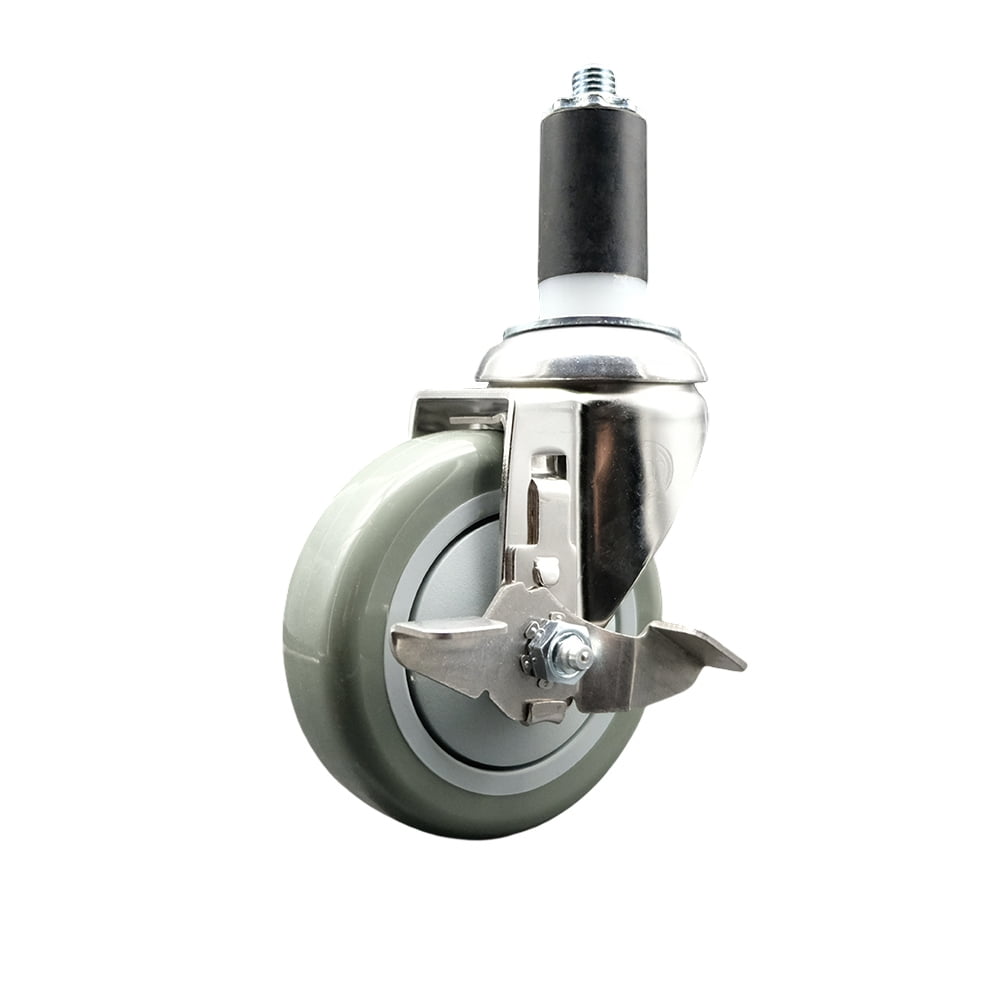 4 Inch 316SS Gray Polyurethane Swivel 1-1/4 Inch Expanding Stem Caster ...