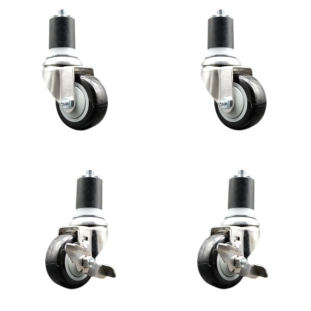 3.5 Inch 316SS Black Poly Swivel 1-3/4 Inch Expanding Stem Caster Set 2 ...