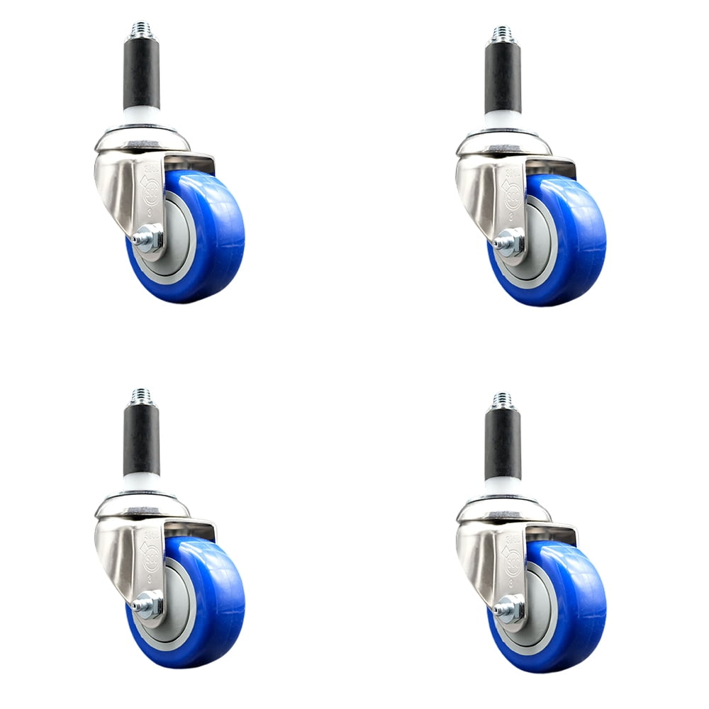 3.5 Inch 316SS Blue Polyurethane Swivel 1 Inch Expanding Stem Caster ...