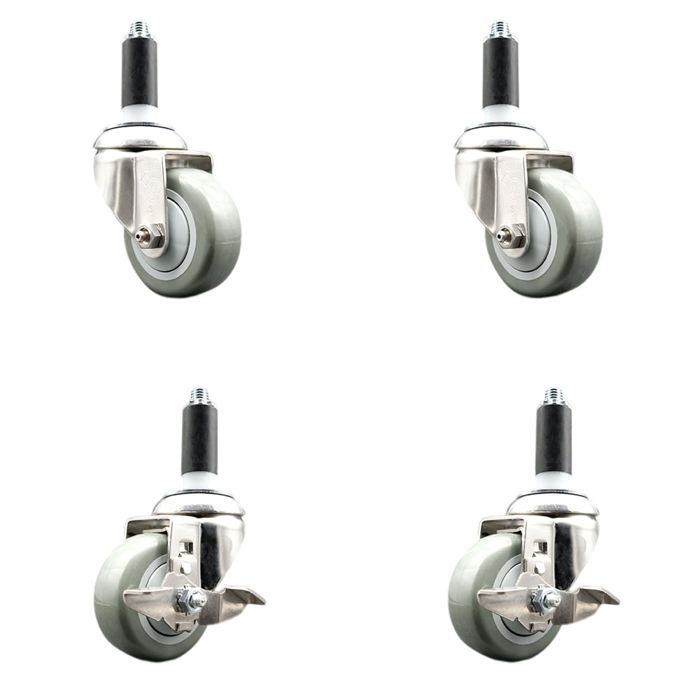 3.5 Inch 316SS Gray Poly Swivel 1 Inch Expanding Stem Caster Set 2 ...