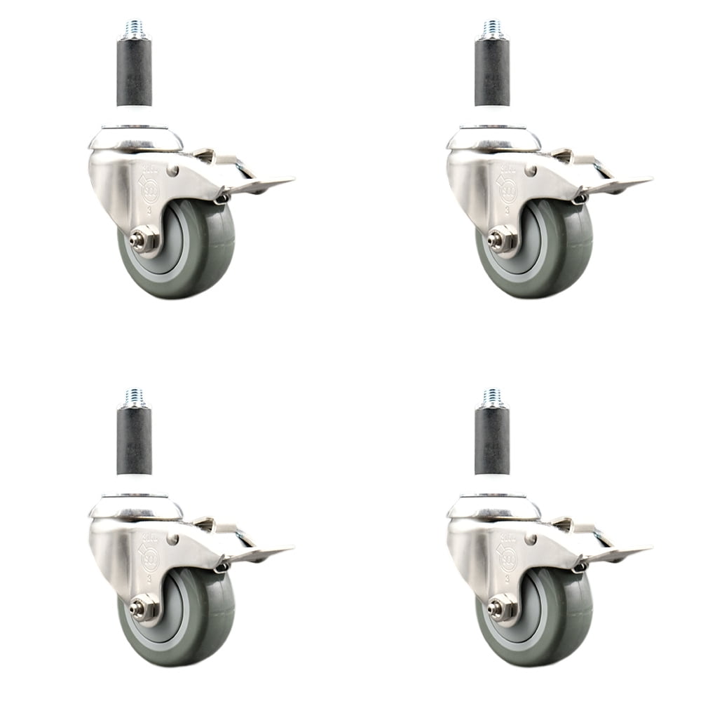 3.5 Inch 316SS Gray Poly Swivel 1 Inch Expanding Stem Caster Set Lock ...