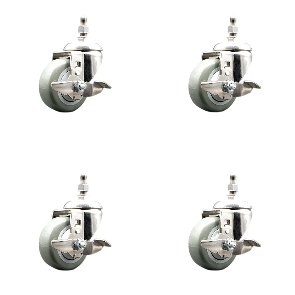 Polyurethane Swivel Stem Caster Set of 4 with 3.5 Inch Gray Caster ...